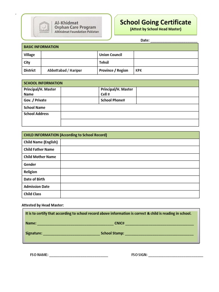 School Going Certificate - AOCP | PDF