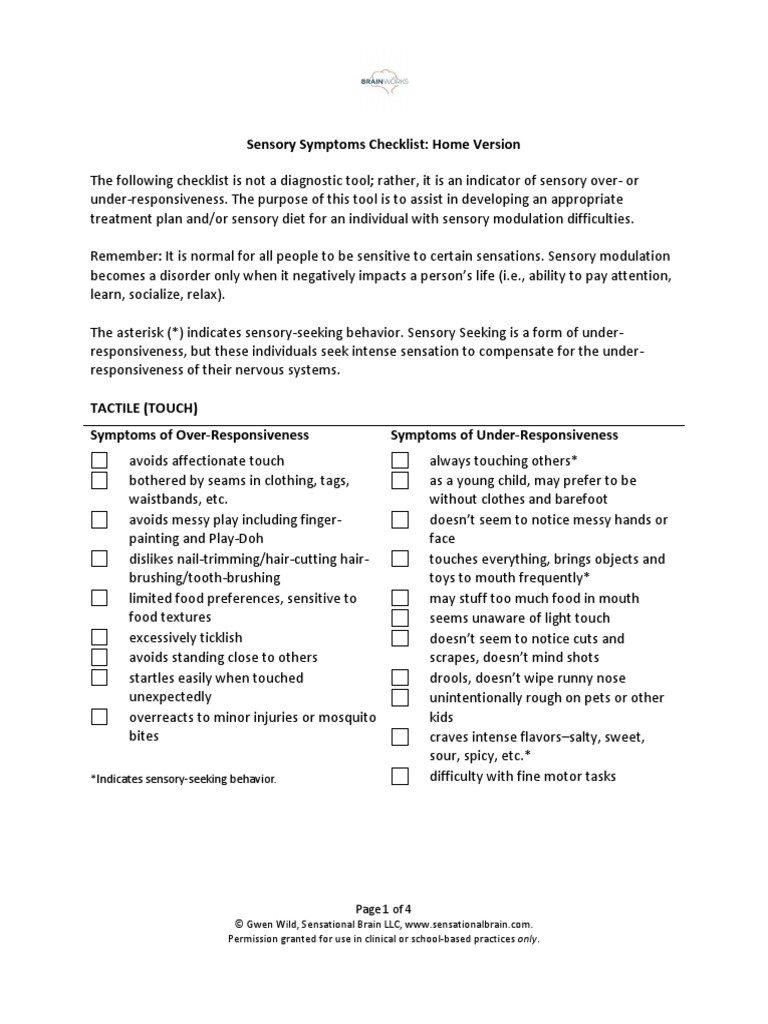 Sensory-Symptoms-Checklist Home English 20221011 | PDF