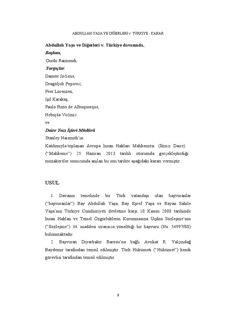 CASE of ABDULLAH YASA and OTHERS v. TURKEY - (Turkish Translation) by ...