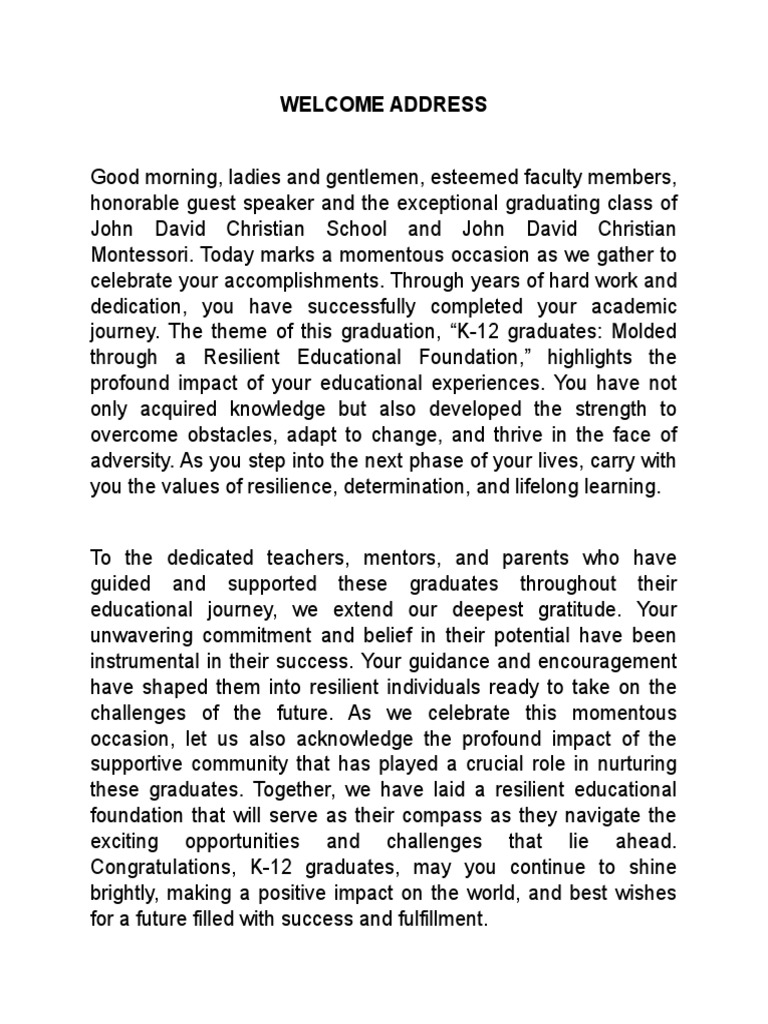 Welcome Address Speech | PDF