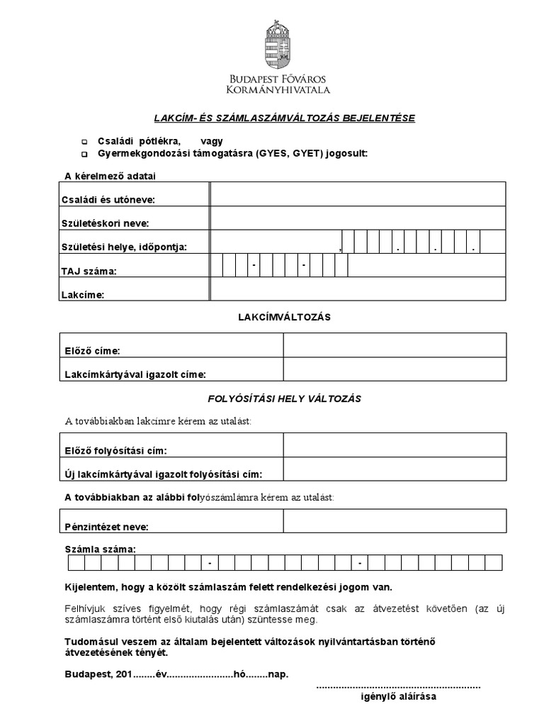 Változás Bejelentés (Cím, Számlaszám, Utalás Módosítás) | PDF