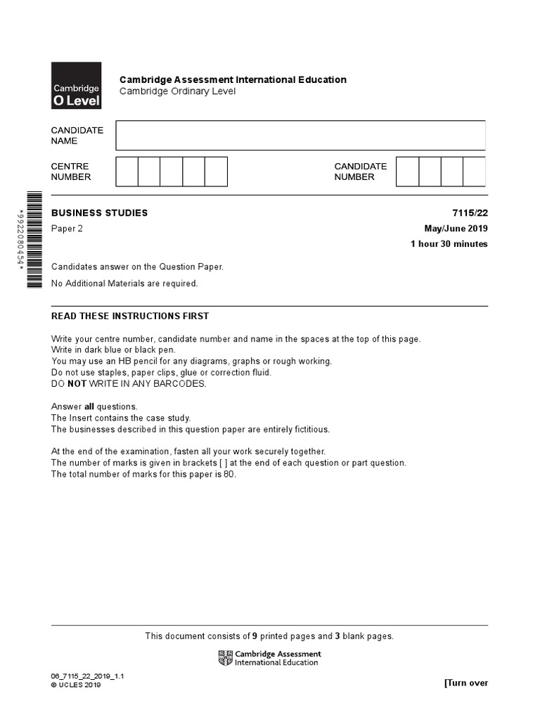 Cambridge Ordinary Level: Cambridge Assessment International Education ...