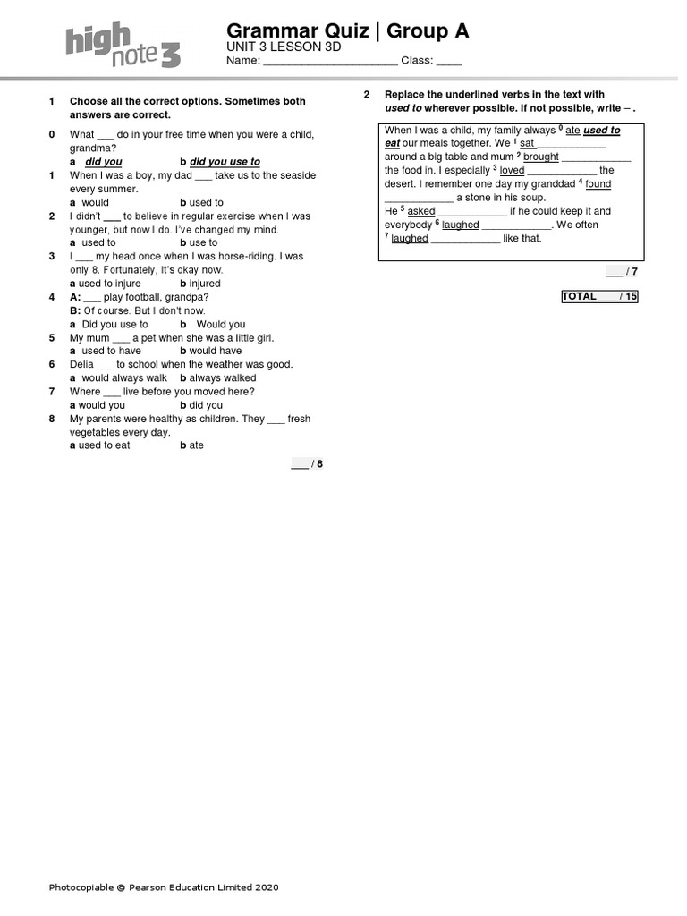 Unit 3 Lesson 3 Grammar Quiz | PDF