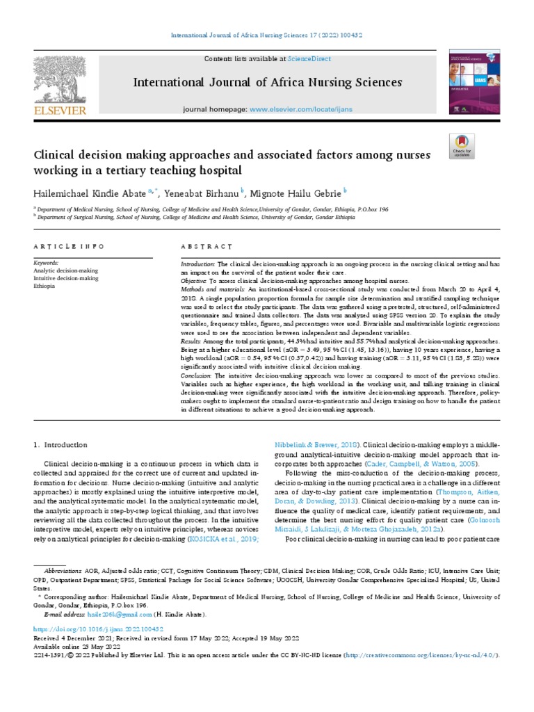 International Journal of Africa Nursing Sciences: Hailemichael Kindie ...