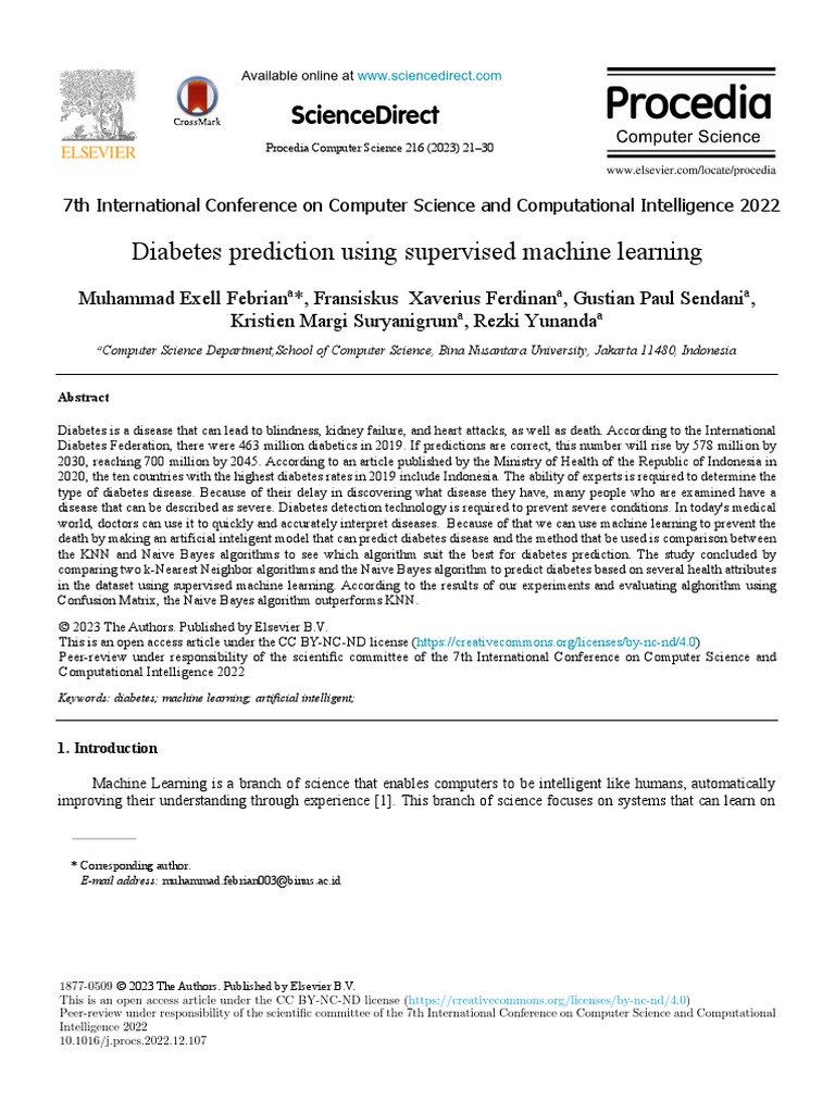 Diabetes Prediction Using Supervised Machine Learning | PDF | Accuracy ...