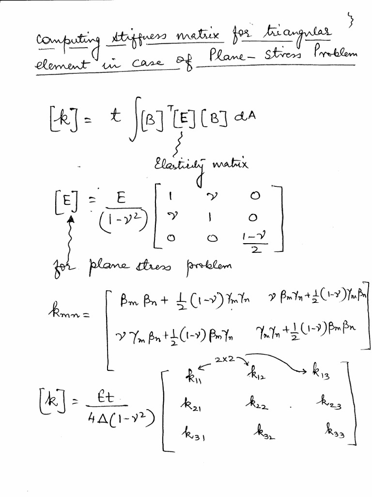 Stiffness Matrix CST (Plane Stress) | PDF