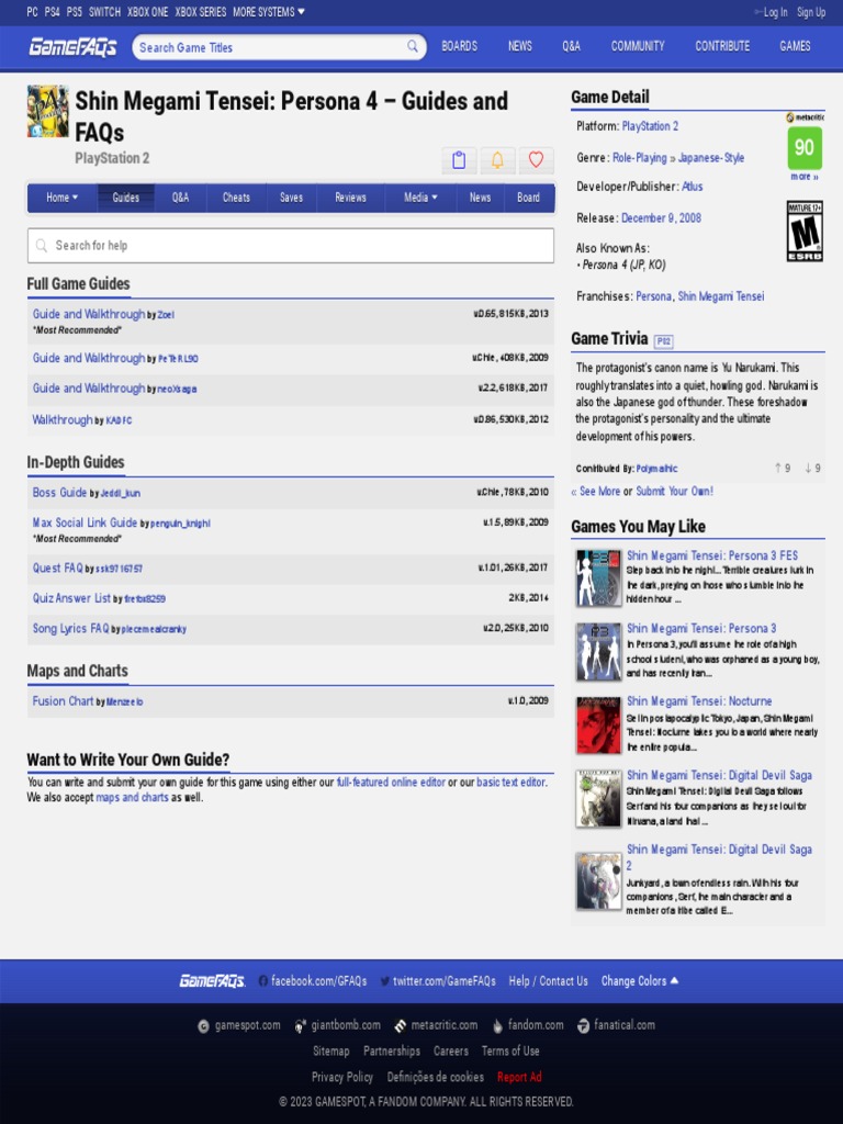 Shin Megami Tensei_ Persona 4 FAQs, Walkthroughs, and Guides for PlayStation 2 - GameFAQs | PDF ...