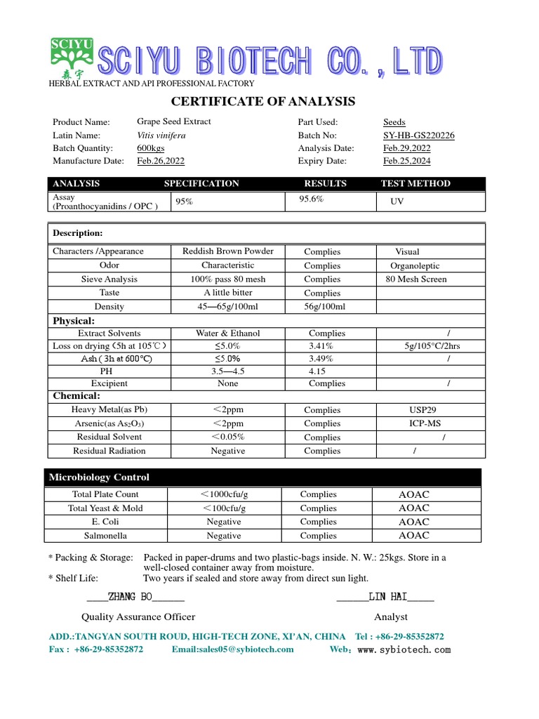 Coa Grape Seed | PDF | Chemistry