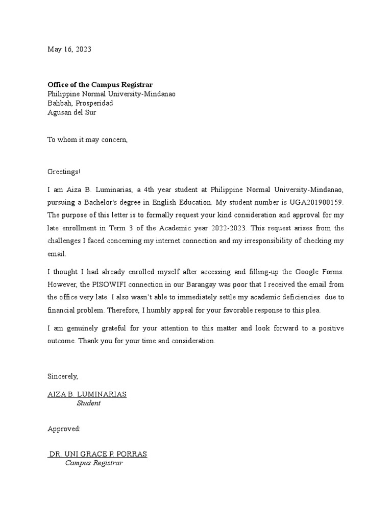 Request For Late Enrollment | PDF