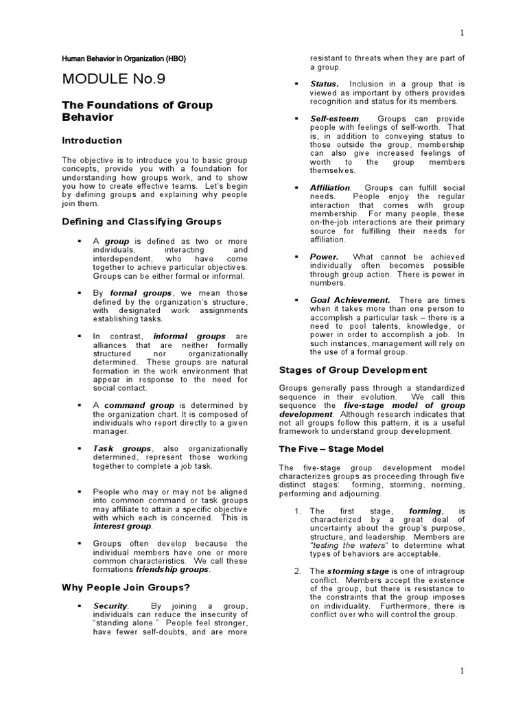 HBO Module No. 9 | PDF | Group Cohesiveness | Conformity