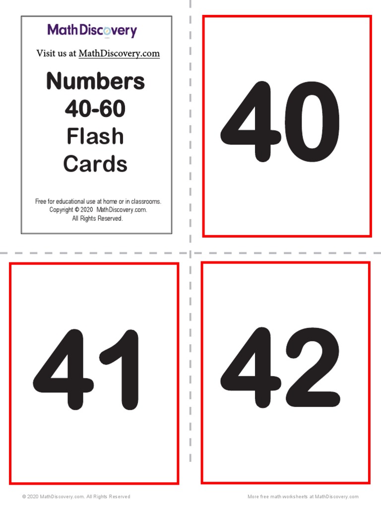 Printable Numbers 40 60 Flashcards F | PDF | Art