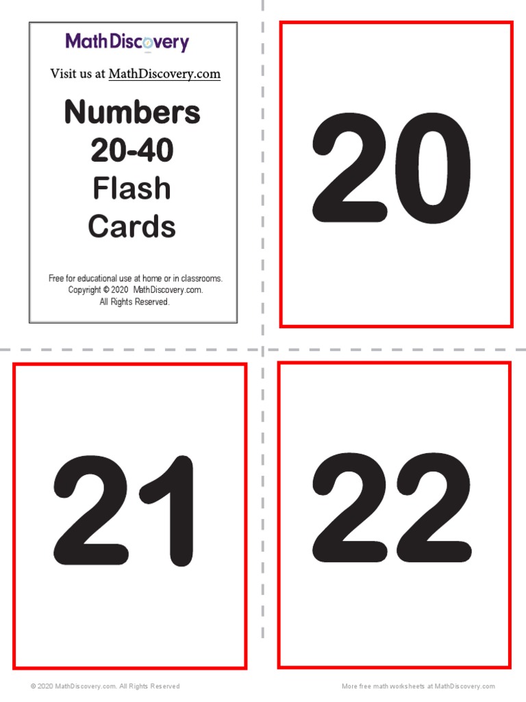 Printable Numbers 20 40 Flashcards F | PDF