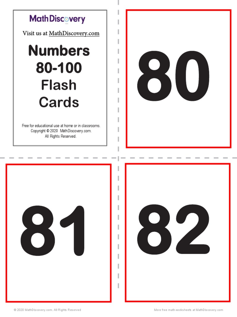 Printable Numbers 80 100 Flashcards F | PDF