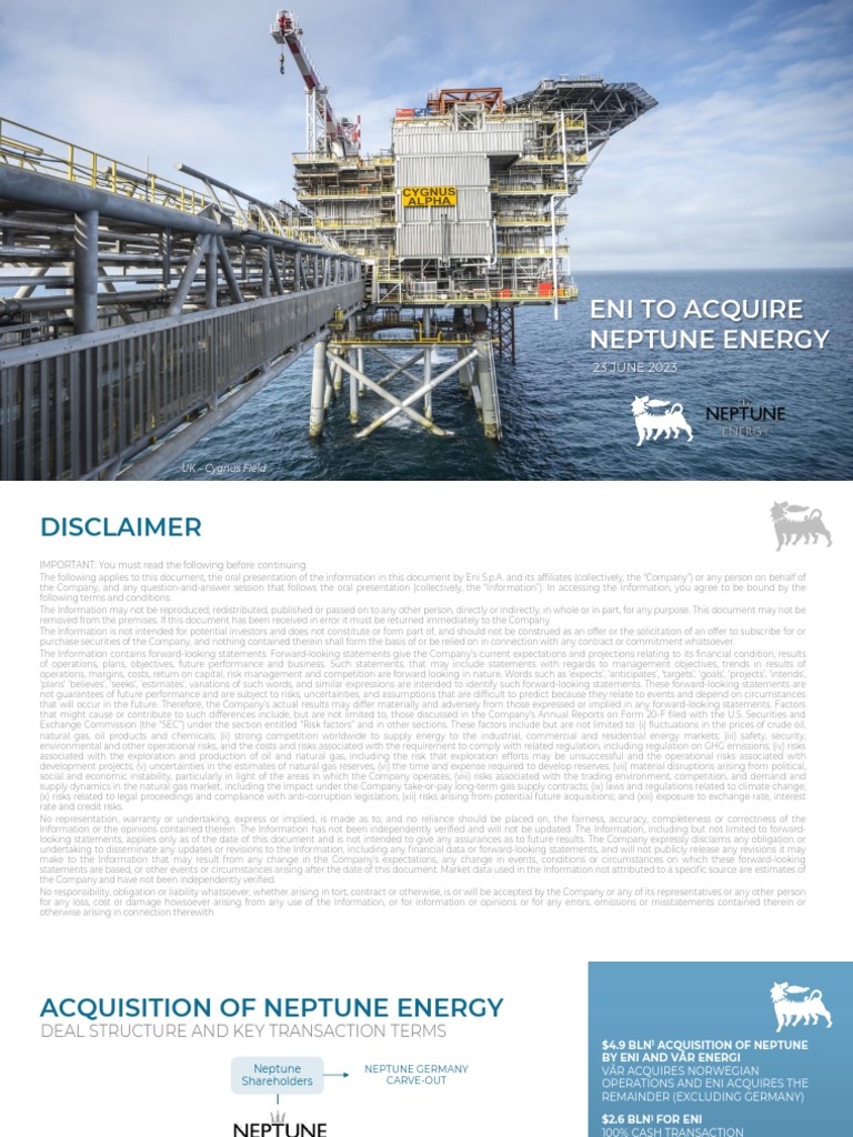 Eni To Acquire Neptune Energy | PDF