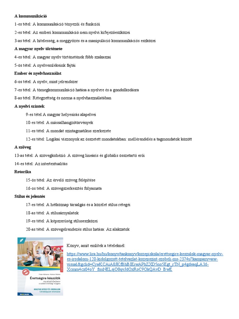 Nyelvtan Érettségi Szóbeli | PDF