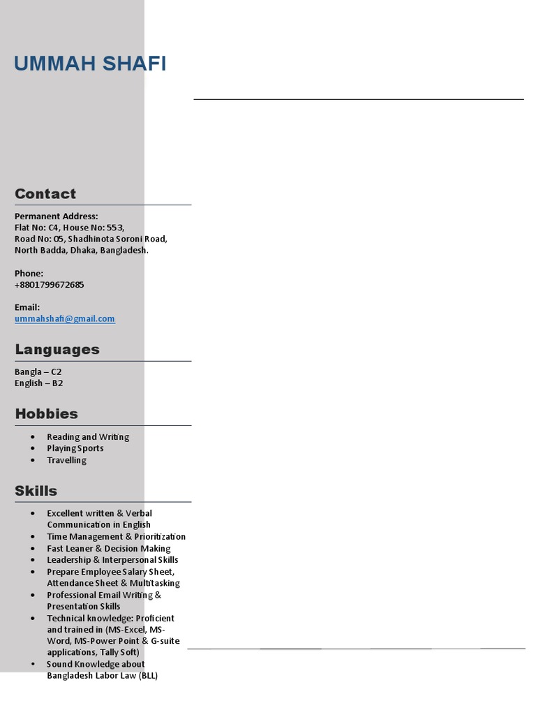 Resume of Ummah Shafi | PDF