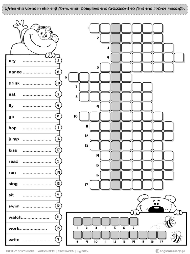 Grammar Worksheets Present Continuous Crossword | PDF