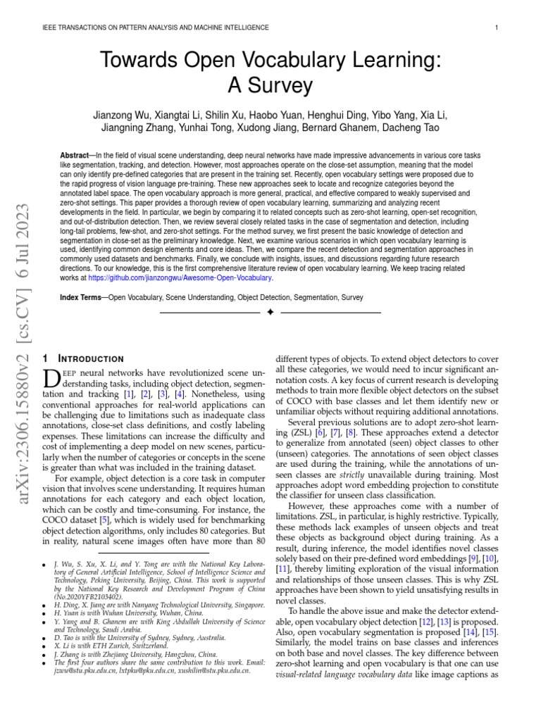 IEEE PAMI: Towards Open Vocabulary Learning A Survey | PDF | Image Segmentation | Computer Vision