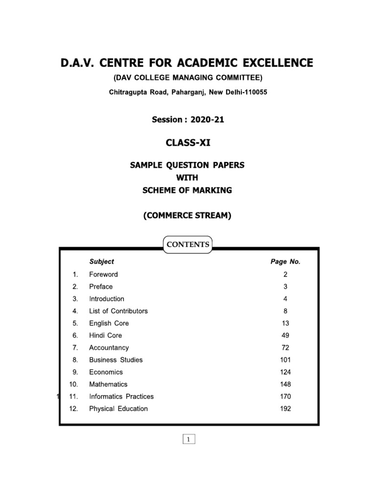 Sample Papers XI Commerce Stream | PDF