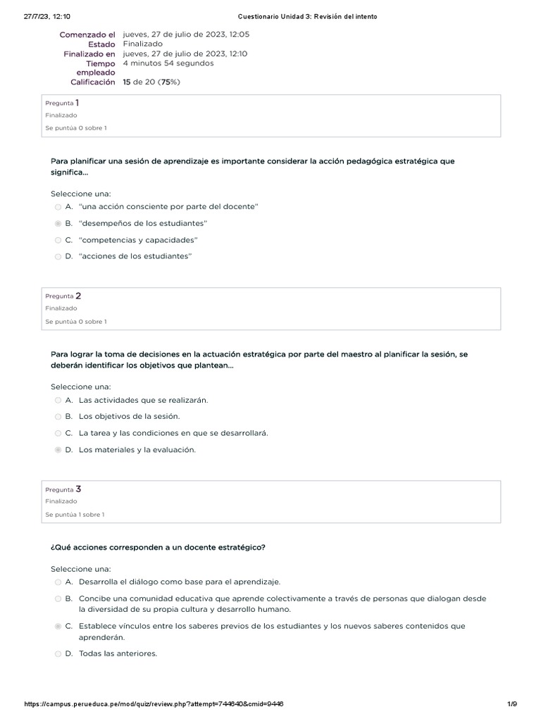 Cuestionario Unidad 3: Estrategias Pedagógicas | PDF