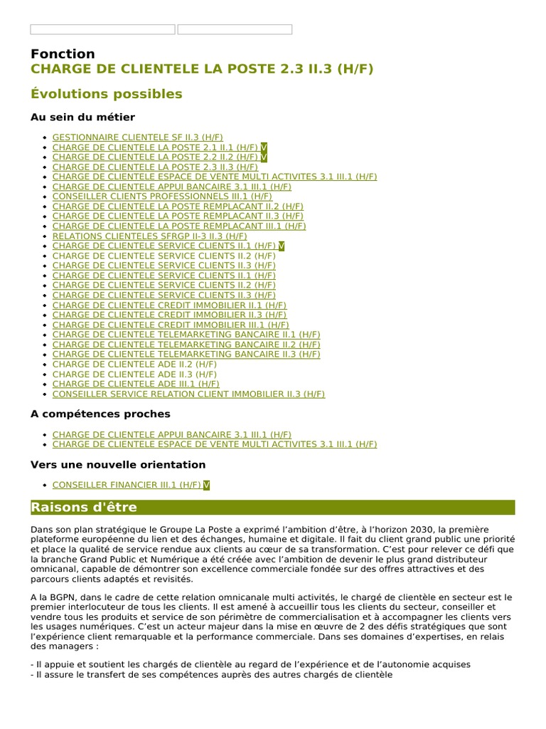 Chargé de Clientèle à La Poste | PDF