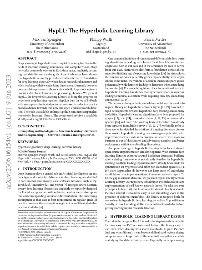 HypLL: The Hyperbolic Learning Library | PDF | Manifold | Tensor