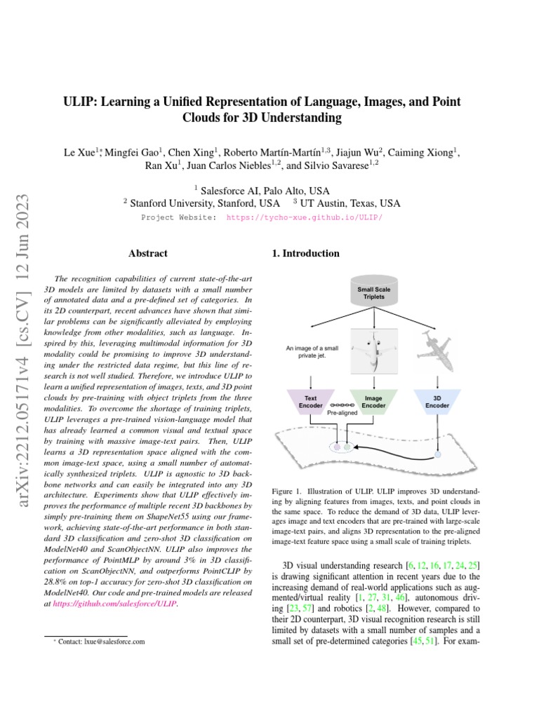 ULIP: Learning A Unified Representation of Language, Images, and Point ... ULIP: Learning A Unified Representation of Language, Images, and Point ...