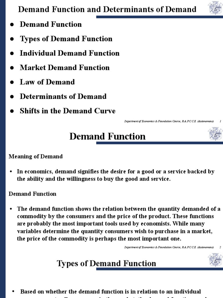Demand Function And Determinants Of Demand Pdf