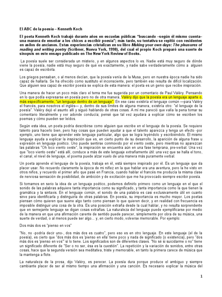 Kenneth Koch - El ABC de La Poesía | PDF
