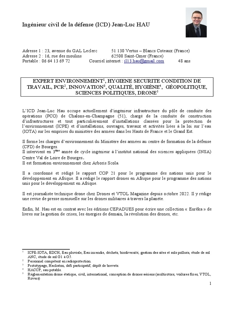 Ingénieur Civil de La Défense (ICD) Jean-Luc HAU | PDF
