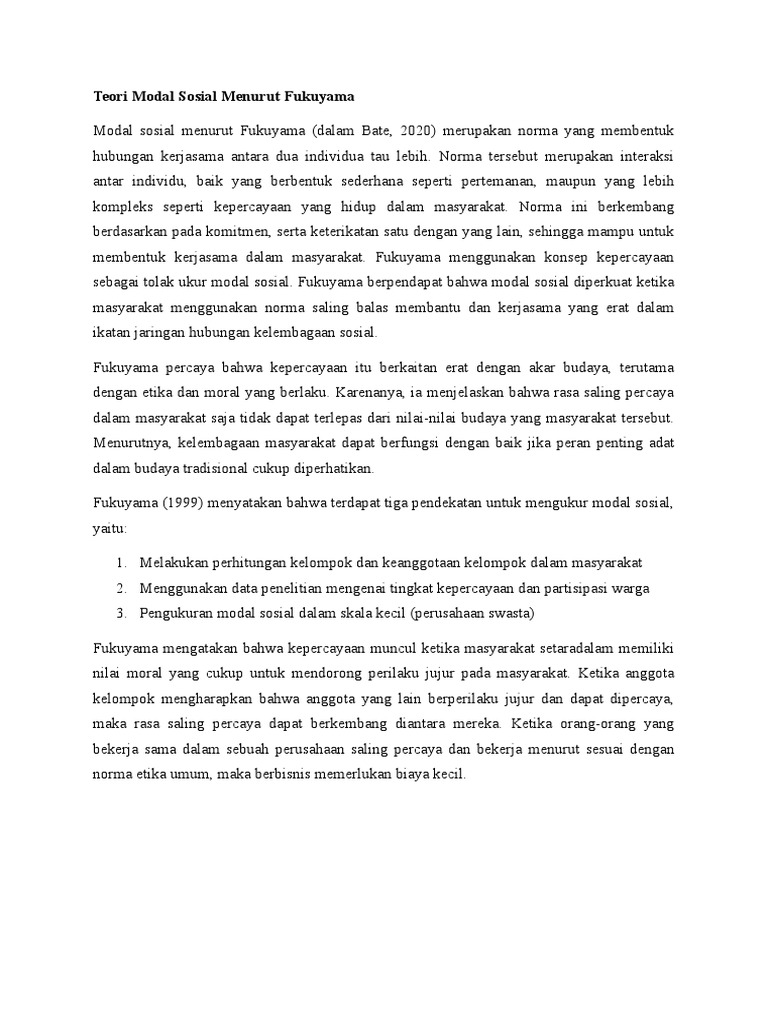 Teori Modal Sosial Fukuyama | PDF | Sains & Matematika