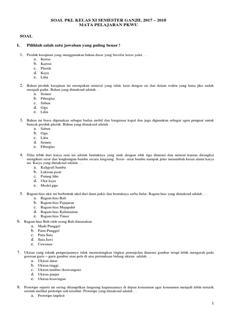 Soal Pkwu Kelas Xi PKL | PDF | Seni