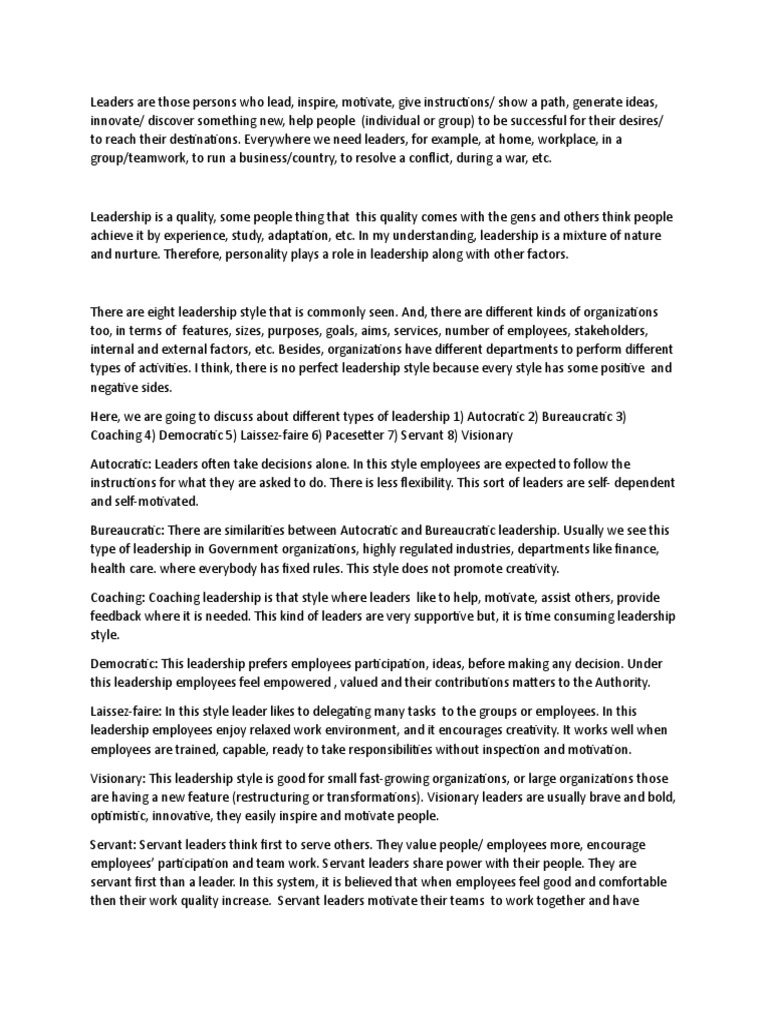 Leadership Assignment | Pdf