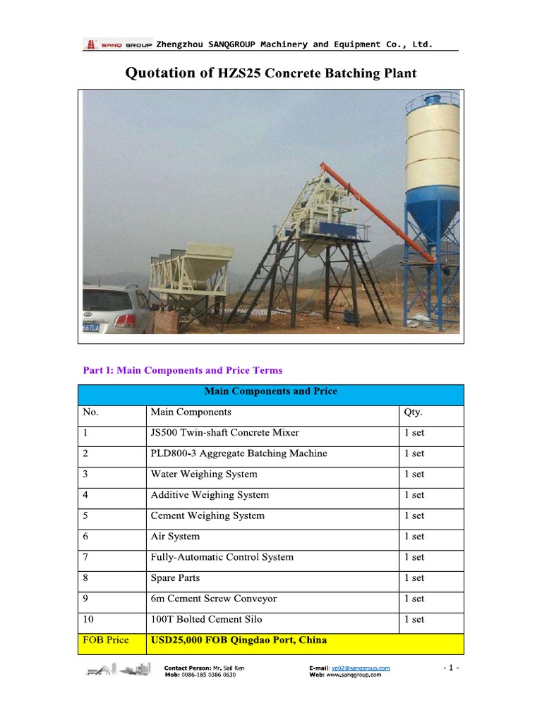 HZS25 Concrete Batching Plant | PDF