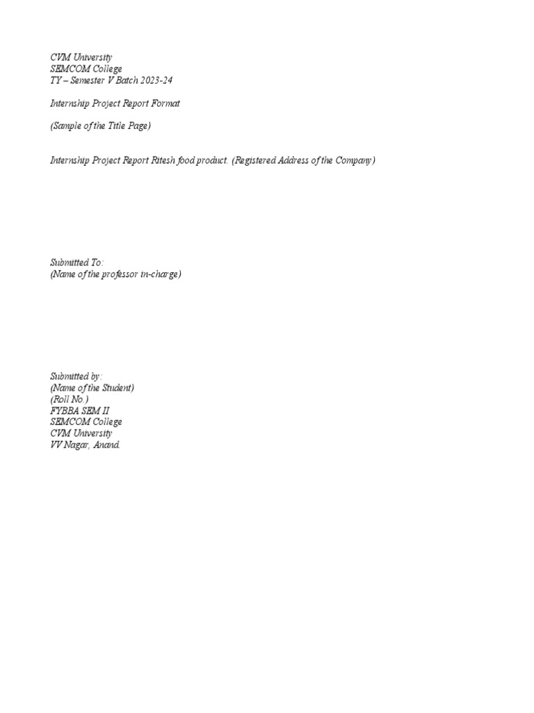 Internship Report Cover Page Template | PDF