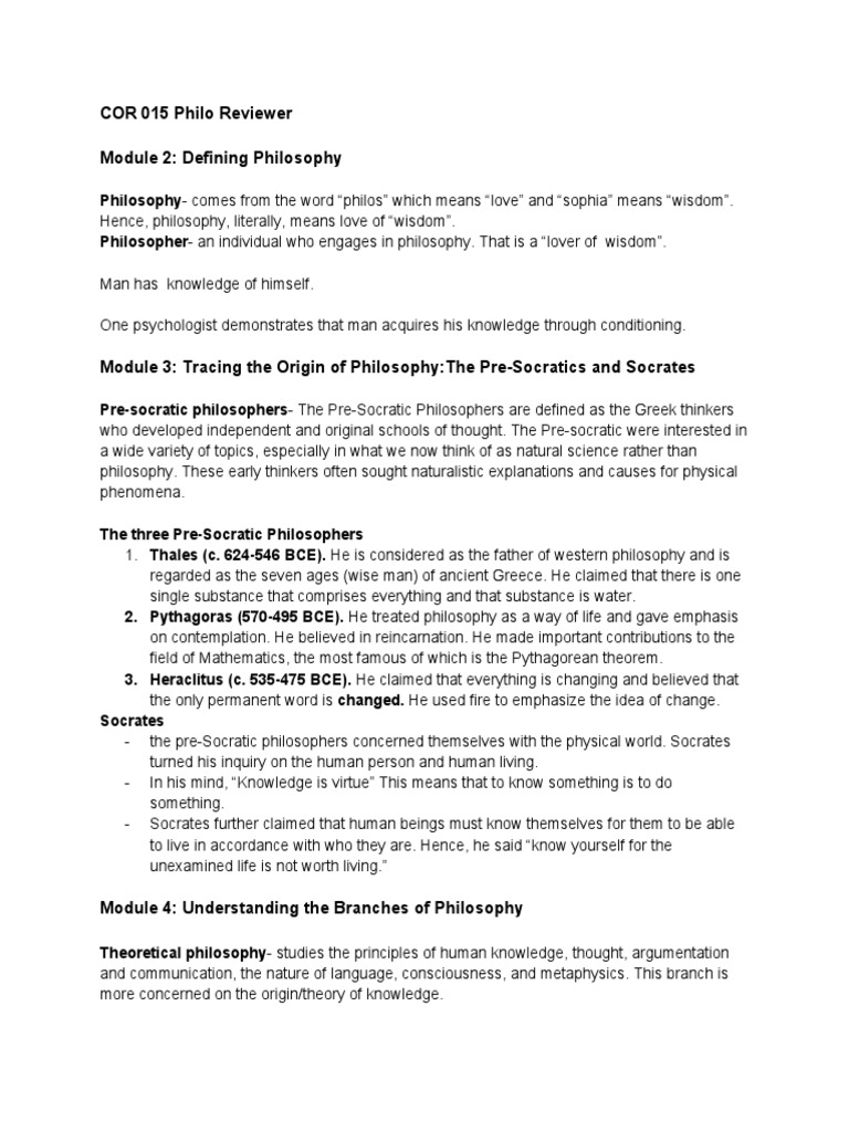COR 015 Philo Reviewer | PDF | Theory | Epistemology