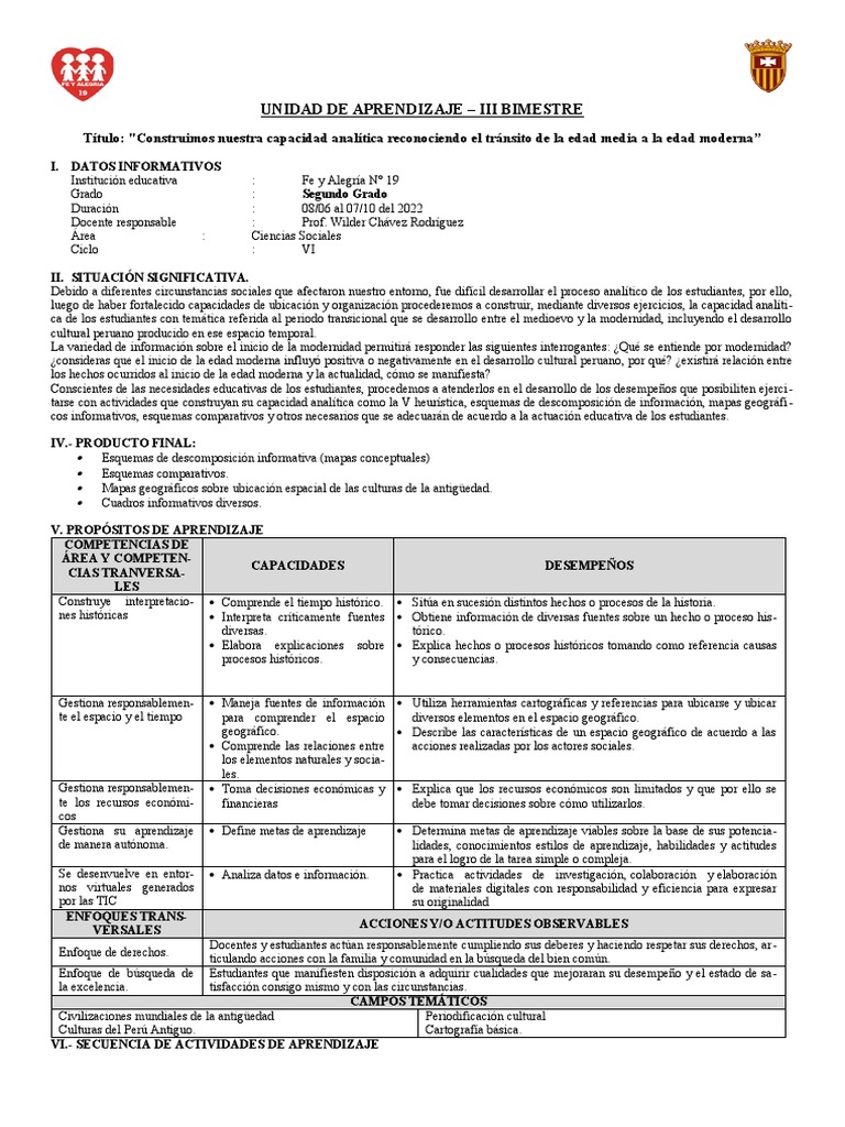 Unidad de Aprendizaje III Bimestre - 2grado | PDF | Aprendizaje | Perú