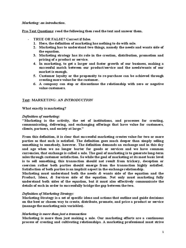 Marketing An Introduction Definitive Version | PDF