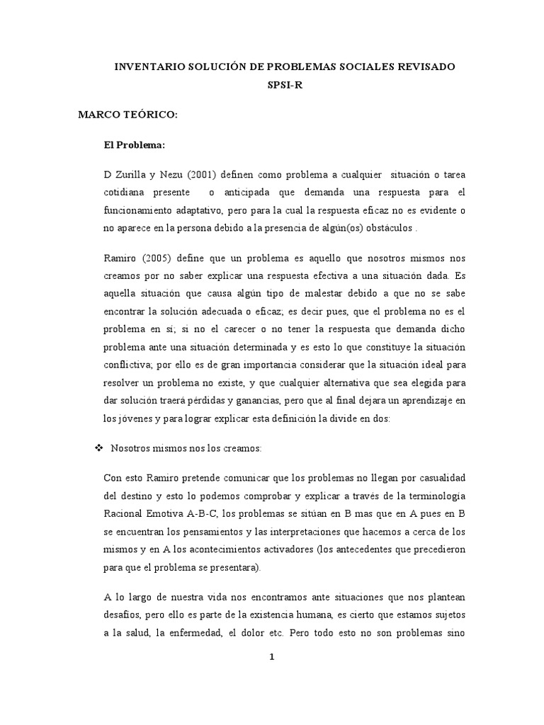 Inventario de Solución de Problemas Sociales - SPSI-R | PDF ...