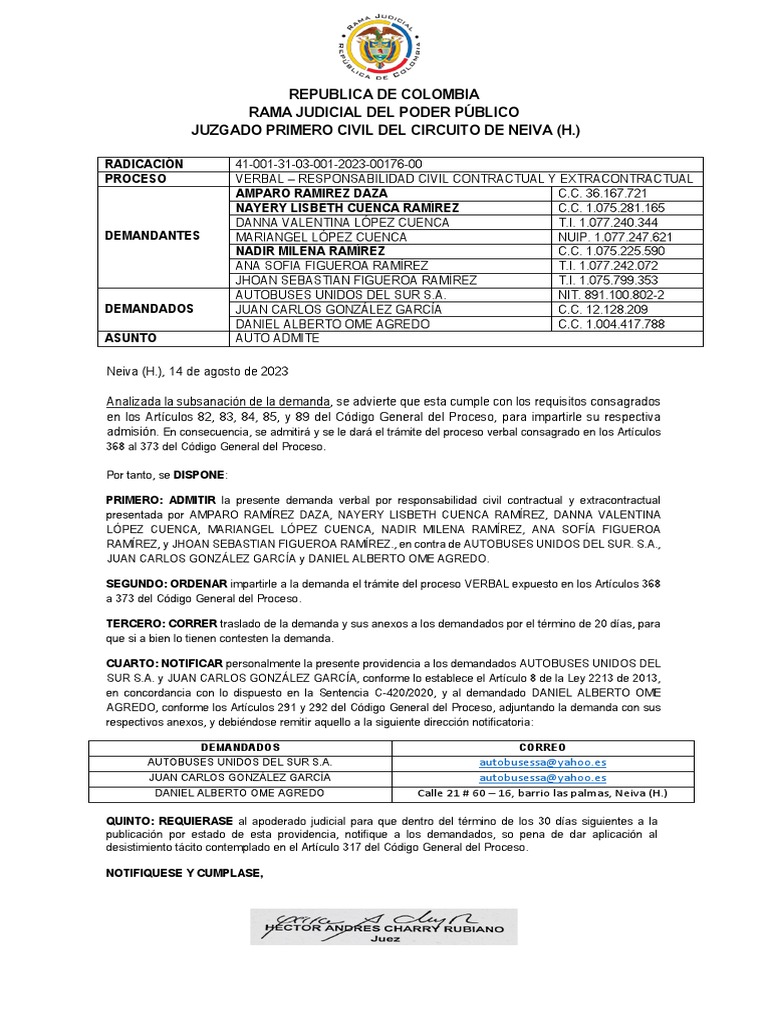 Rad. 2023-00176-00 Admite Demanda 100 | PDF | Gobierno | Justicia Rad. 2023-00176-00 Admite Demanda 100 | PDF | Gobierno | Justicia