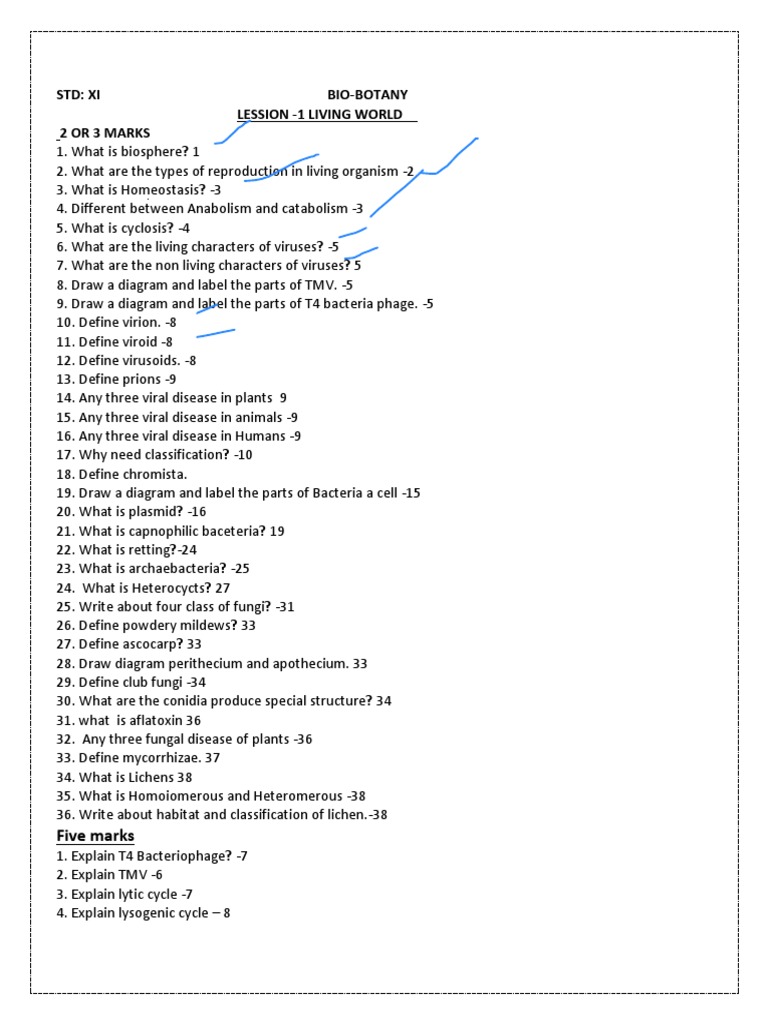 Important Botany Questions for Class 11 | PDF