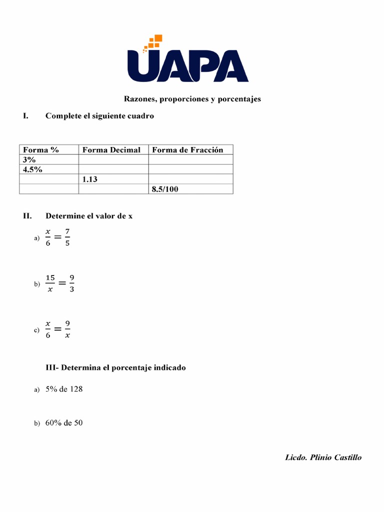 Razones, Proporciones y Porcentajes | PDF