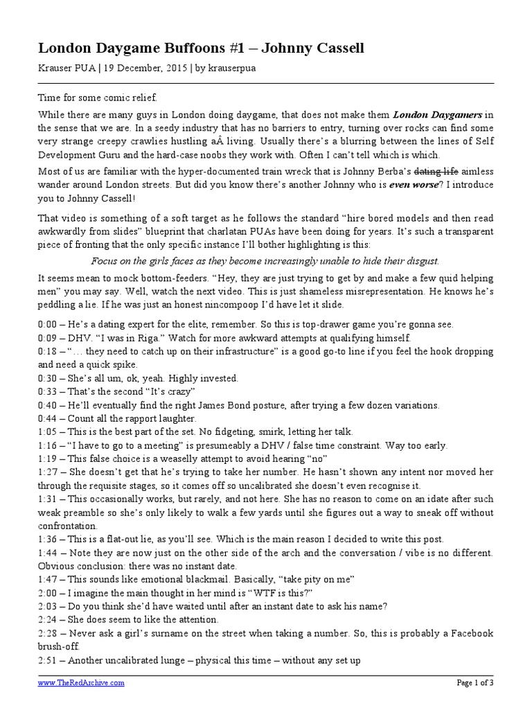 PUA Critique: Johnny Cassell's Fails | PDF