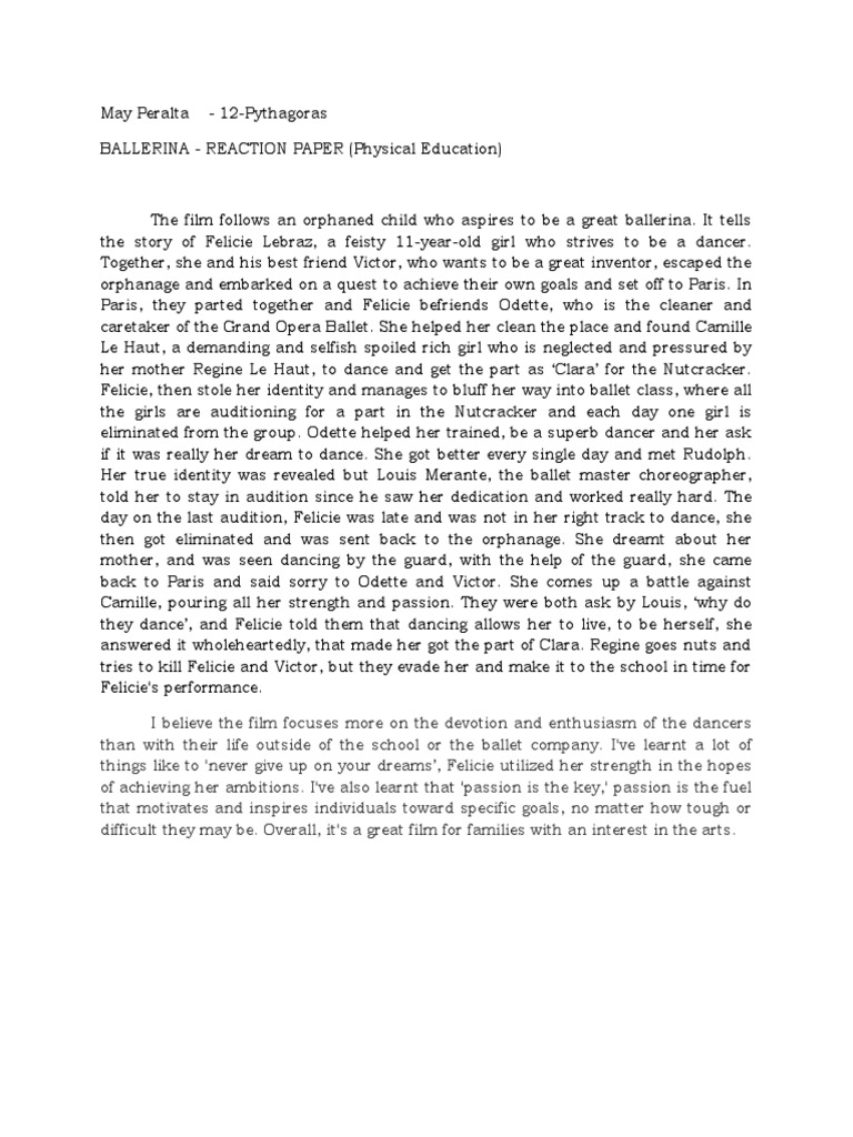Reaction Paper (Ballerina) | PDF