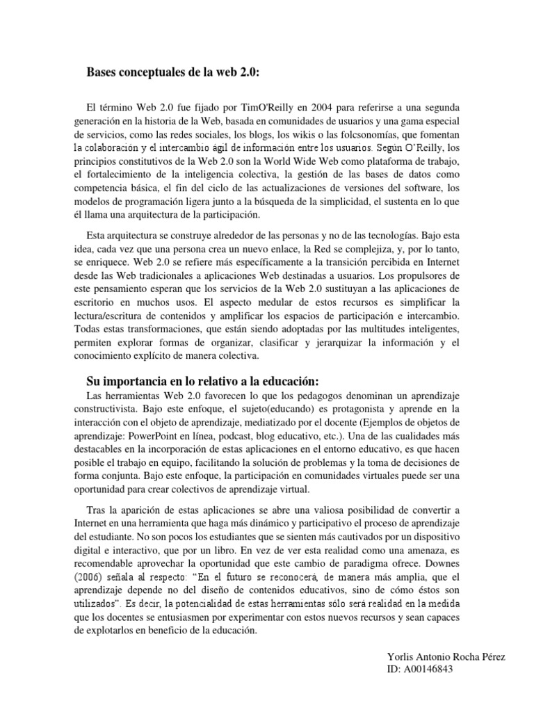 Unidad 5. Actividad 1. Herramientas de La Web 2.0 Aplicadas A La Educación | PDF
