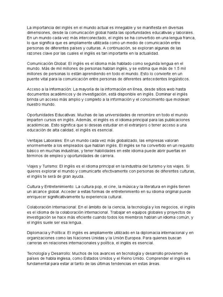 Importancia Del Ingles | PDF