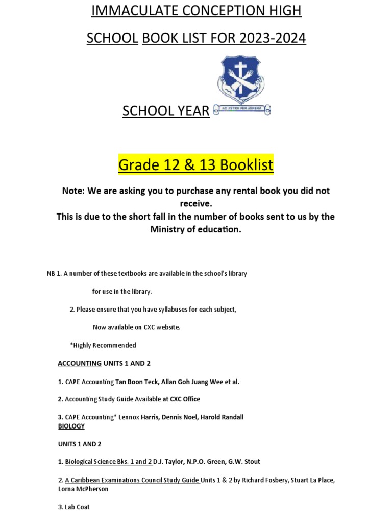 Grade 12 & 13 Booklist 2023-2024-Edit - 230802 - 203302 | PDF | Science