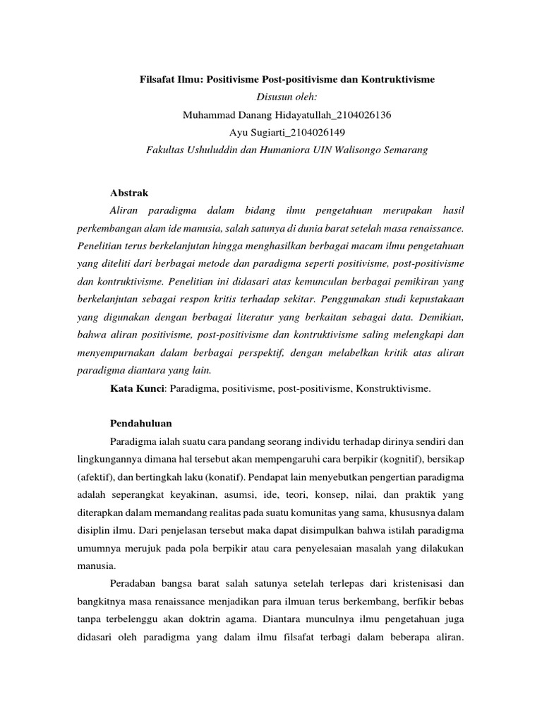 Filsafat Ilmu - Positivisme J Post-Positivisme Dan Kontruktivisme-1 | PDF