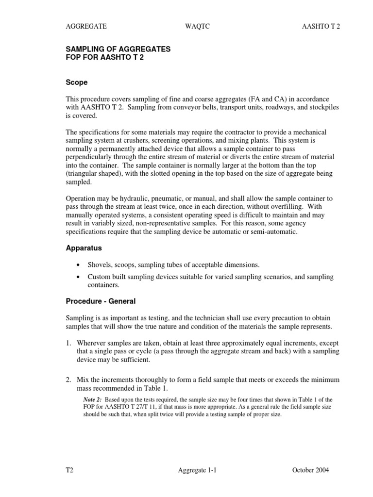 AASHTO T 2 Aggregate Sampling Guide | PDF | Teaching Methods ...