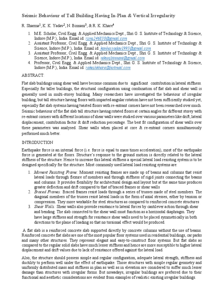 Seismic Behaviour of Tall Building Having in-Plan & Vertical ...